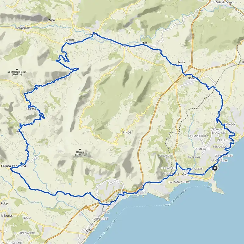 Coll de Rates via Tarbena (76 km) - Cycling Route from Calpe